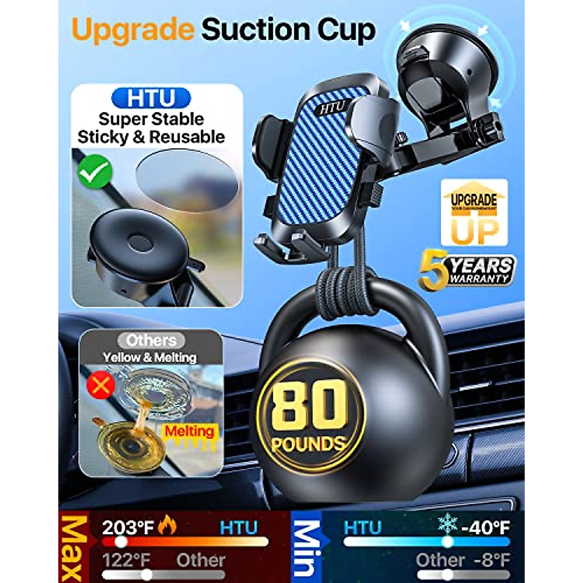 HTU【Upgrade Magnet for Magsafe Car Mount,【360°Suction Cup & Alloy Telescopic Arm】 Handsfree Powerful Magnetic Cell Phone Holder for Car Dashboard Windshield, for Phone 14 13 12 Pro Max Mini,Dark Blue