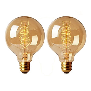 CTKcom G30 Edison Globe Bulbs (2 Pack)- G95 E27 Antique Incandescent Bulb 40W Equivalent Warm White Lamps,Spiral Tungsten,for Loft Coffee Bar Restaurant Kitchen Lights