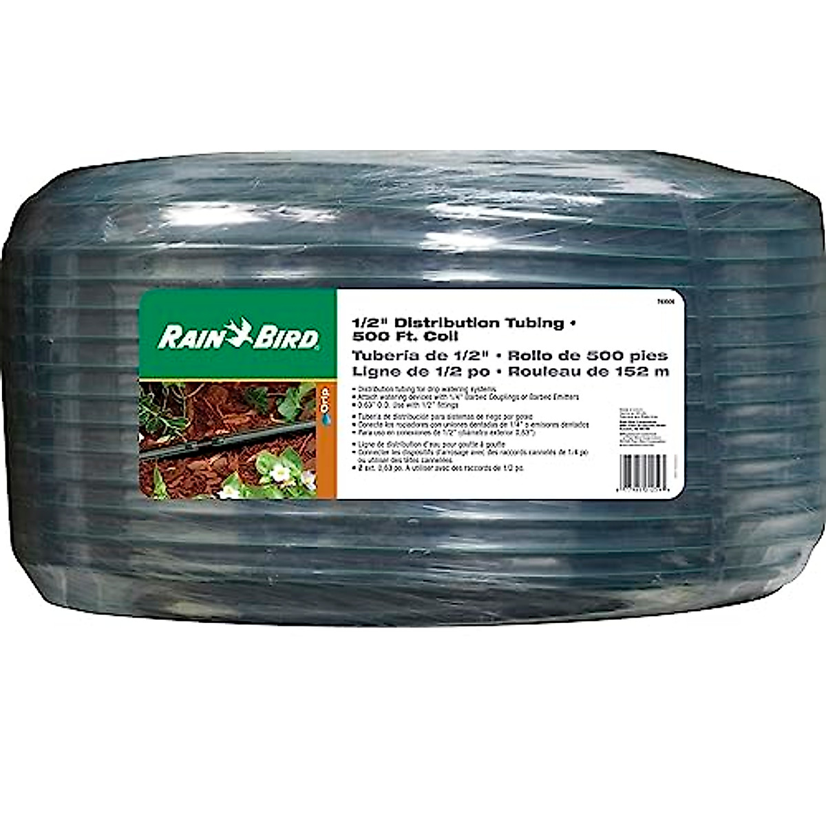 Rain Bird T63-500S Drip Irrigation 1/2" (0.634" OD) Blank Distribution Tubing, 500' Roll, Black