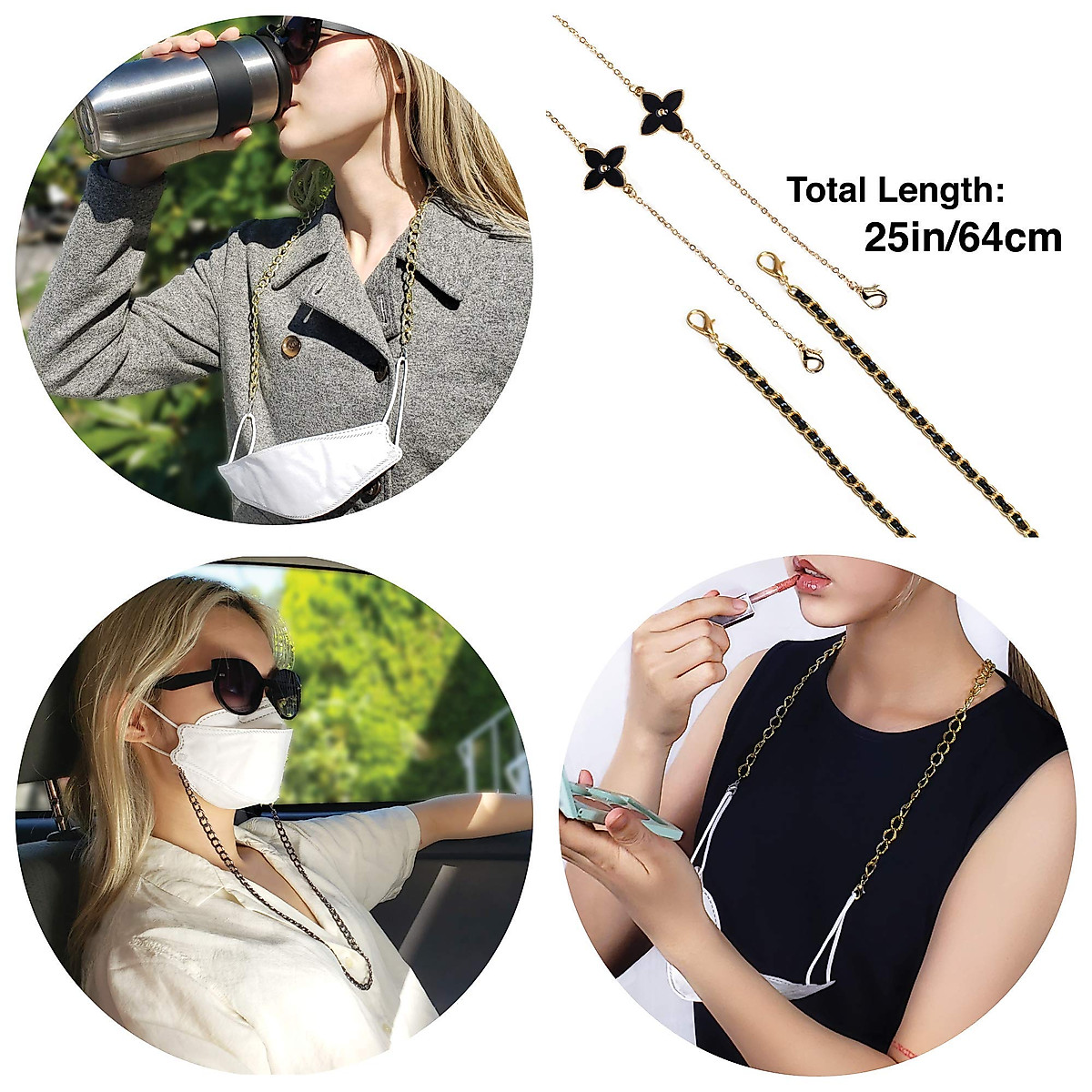 2 PCS /1 PC Eyeglasses Chain Mask Chain Holder Sunglasses Chain Necklace Women Men Gold Silver Rose Gold Black Pearl