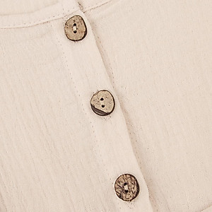 GLIGLITTR Toddler Baby Girl Cotton Linen Dress Long Sleeve Crew Neck Dresses Button Down Sundress Casual Fall White Dress (Beige, 2-3T)