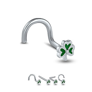 316L Surgical Steel Left Nostril Screw Nose Ring Stud Clover 20G