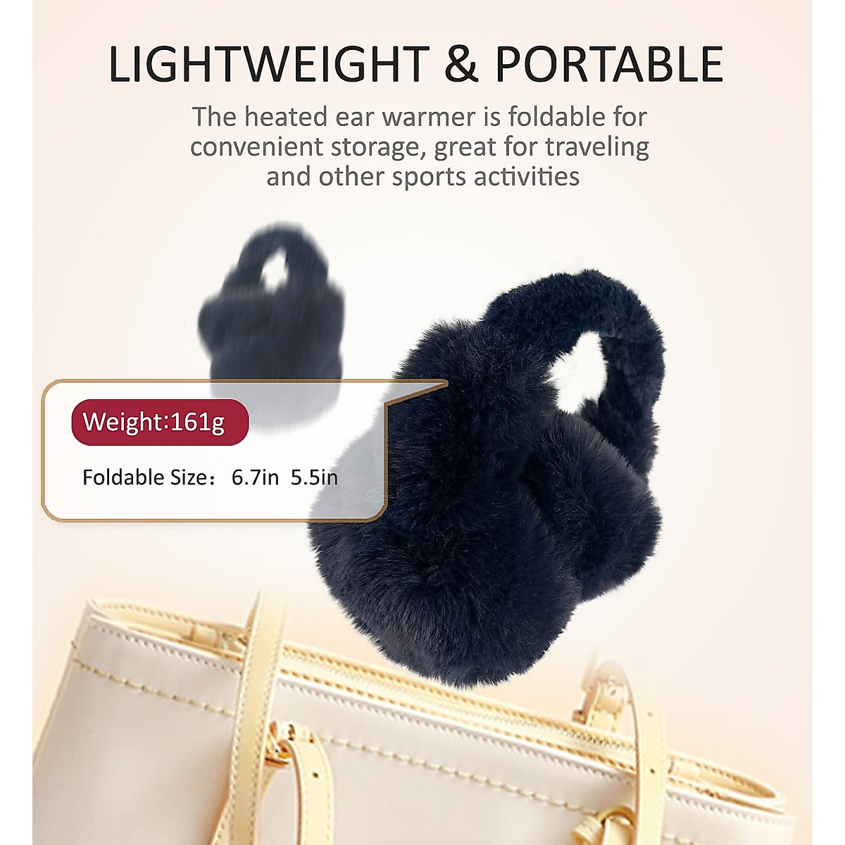 Telepepe Ear muffs for Men Women, Heated Ear Muff Warmer Rechargeable battery 2000 mAh (Navy Blue)