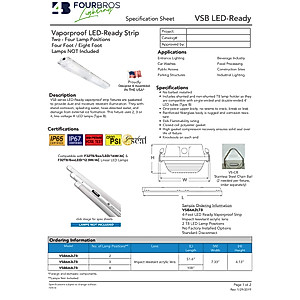 Four Bros Lighting 8 Foot LED Vapor Proof, 74W = 150W, 11200 Lumens, 5000K (Day Light), Waterproof, Shop and Garage Lighting