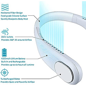 BAIYUNTECH USB Personal Cool Fan,4000 mAh Rechargeable Hands Free Wearable Bladeless Neck Fan with 3 Adjustable Speed for Traveling,Office,Outdoor Sport (White)