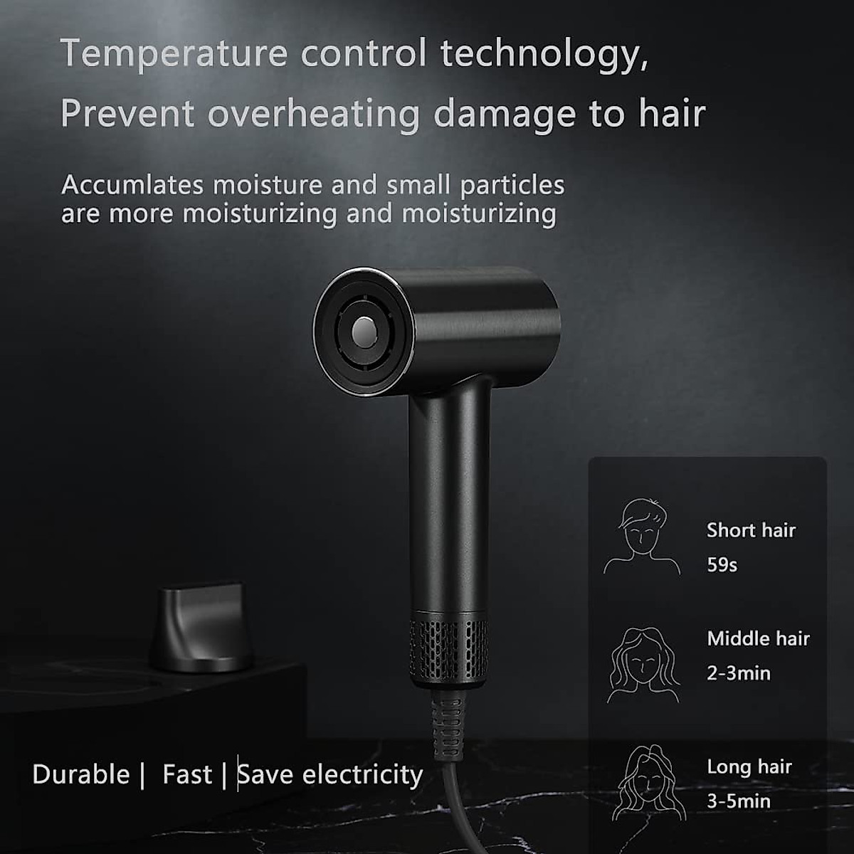 Nesugar High Speed Hair Dryer with 110,000 RPM Brushless Motor and Negative Ionic Blow Dryer with Magnetic Nozzle, 2 Speed, 3 Kinds of Temperature, Metallic Feel (HD01 Brown)