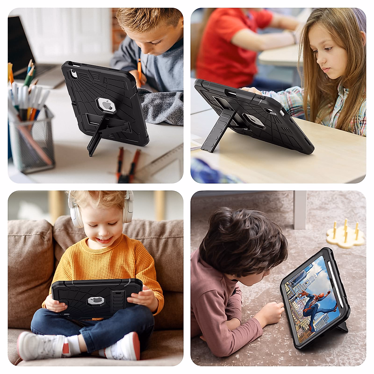 SIBEITU iPad 10th Generation Case 10.9 Inch 2022 with Pen Holder, Rugged Shockproof iPad 10 Case for Kids with Kickstand, Heavy Duty Protective Cover for iPad 10th Gen A2696/A277 | Black