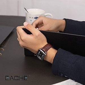 EACHE 18mm Croco Brown Leather Watch Bands, Classical Genuine Leather Watch Strap for Men Women Dark Brown With Gold Buckle