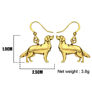 WEVENI Alloy Cute Golden Retriever Dog Earrings Dainty Dangle Drop Pet Jewelry For Women Ladies Vintage Gifts (Gold Plated)