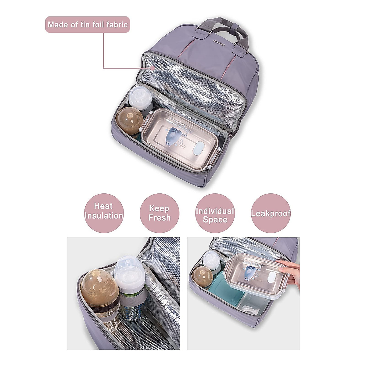 ZWFLAU Diaper Bags with Lunch Bag, Diaper Bag Backpack Travel Back Pack Mommy Bags Multifunction Large-Capacity Lightweight Waterproof for Moms Dads Daily Travel Camping Picnic Party (Grey)