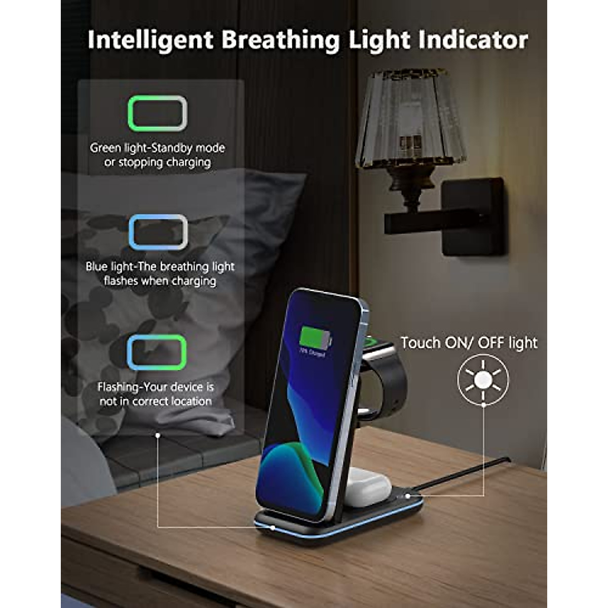 Wireless Charger, 3 in 1 Fast Wireless Charging Station, Wireless Charging Stand Dock 18W Foldable for Apple Watch SE/7/6/5/4/3/2 AirPods 3/2/Pro iPhone 13/12/11/Pro/XS/Xs Max/XR/X/SE/8/8 Plus
