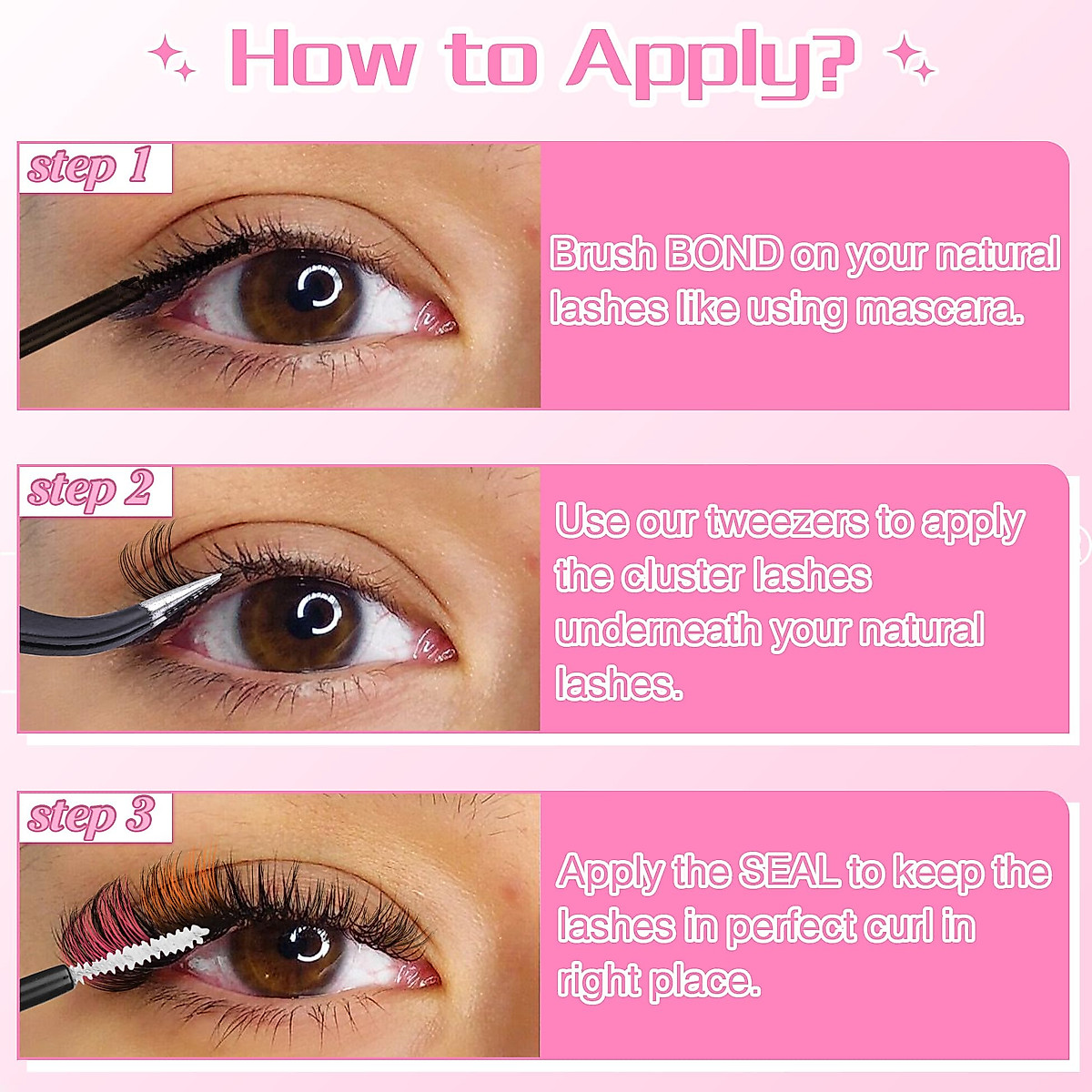 Lash Extension Kit Colored Lash Clusters DIY Eyelash Extension Kit 6 Colors Rainbow Individual Lashes with Bond and Seal and Lash Applicator Colorful Lash Extensions 8-16mm Mixed D Curl Cluster Lashes (Black+Colored) by EYDEVRO