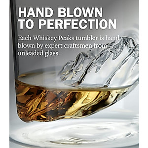 Huckberry Whiskey Peaks Iconic Mountain Bar Glasses, 11.5 oz Capacity, Lead-Free Crystal, American Mountains, Set of 4