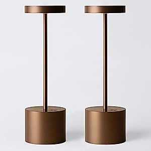 Sikevht 2 Pack Cordless LED Table Lamp, Fast Charge chip，Rechargeable Desk Lamps, 3-Levels Brightness LED Metal USB Table Light for Restaurant/Bedroom/Outdoor/Bar/Coffee Shop (2 Pack Brown)