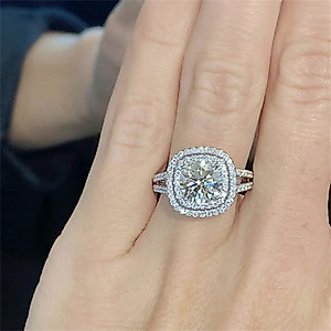 Fashion 925 Sterling Silver Womens Ring Shiny Full Diamond Princess Multilayer AAA Zircon Ring Two Row Dazzling Engagement Wedding Anniversary Ring Promise Cocktail Party Ring F065 (9)