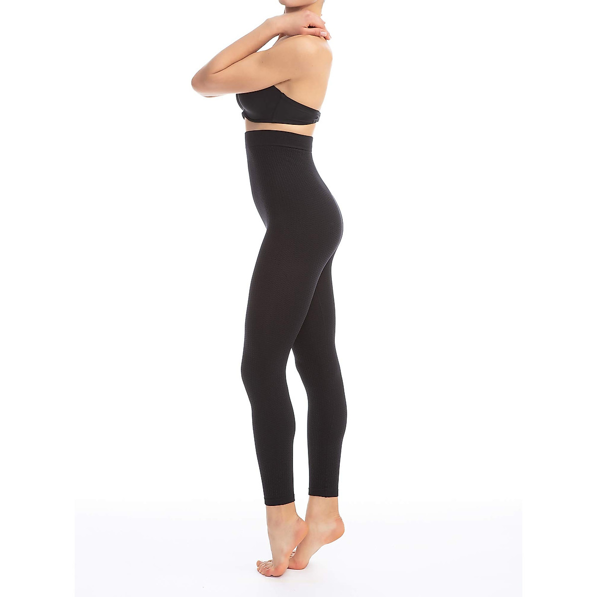 Farmacell High Waisted Leggings for Women Made in Italy - Anti-Cellulite Massage- Seamless Workout Leggings for Women - 133 (Black, S/M)