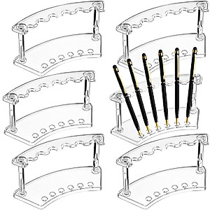 Chinco 6 Pieces Plastic Pen Holder Clear Display Stand 6-Slots Pen Display Stand Eyebrow Pen Stand Makeup Brush Rack Organizer for Back to School Office Home Supplies, Vertical