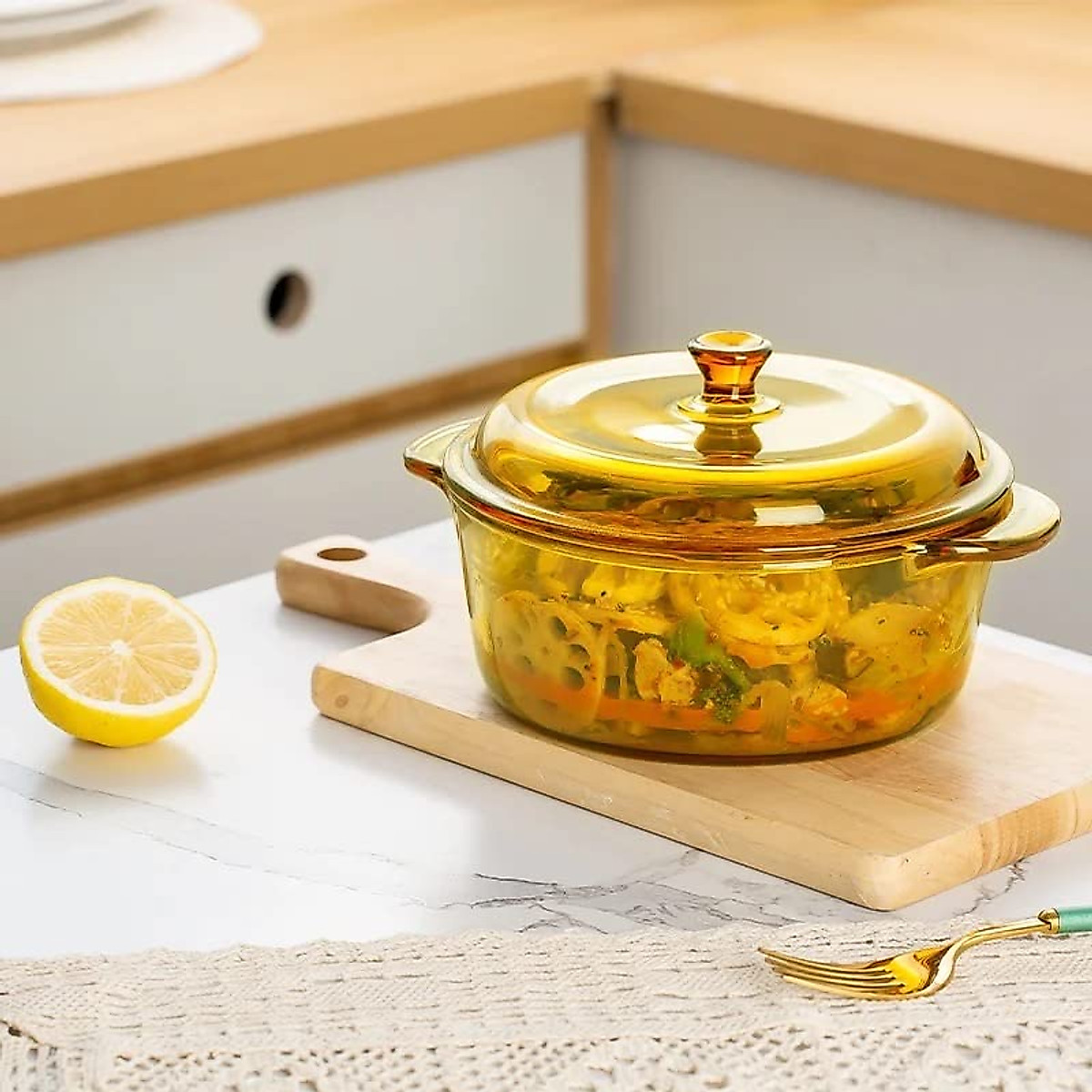 Glass Saucepan with Cover 1L/ 34 FL OZ Heat- Resistant Glass Stovetop Pot and Pan with Lid