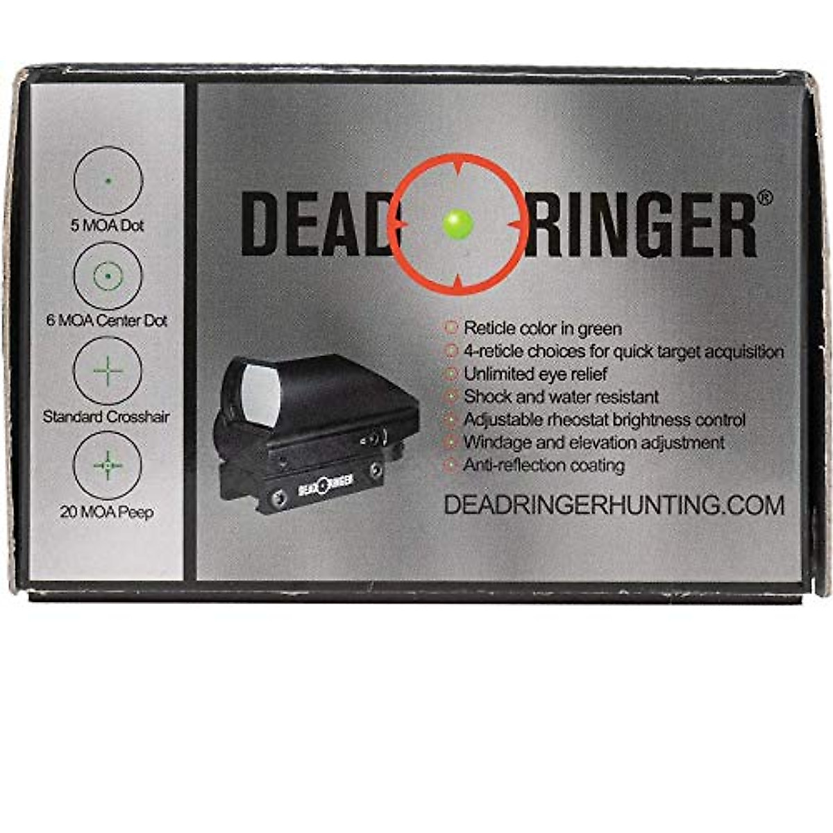 Dead Ringer Green Dot Scope in Clamshell with 4 Different Adjustable Reticles