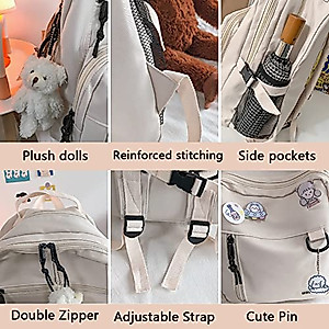 Aesthetic Backpack for School, Teen Girls Preppy Backpack, Fashion Big Student School Bags, Multi Pocket Canvas Backpack (Black)