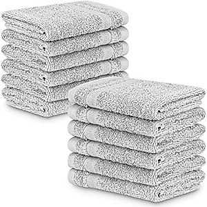 Adobella 12 Luxury Washcloths, 100% Cotton, Super Soft, Absorbent and Quick Drying, Baby and Body Wash Clothes, 13 x 13 inches, Small Fingertip Face Towel for Bathroom, White (Pack of 12)