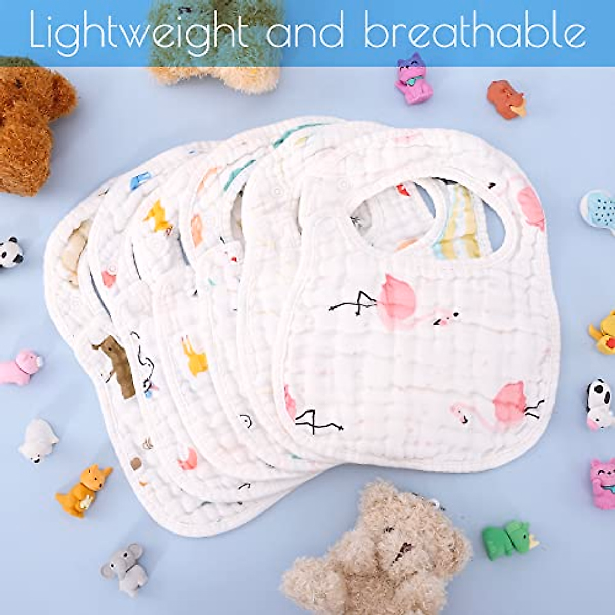 HOPMORED 6Pcs Snap Muslin Bibs,Muslin Cotton Bibs for Baby,Adjustable Snap Bibs,8 Absorbent Layers Soft Baby Bibs for Infants Newborns Babys Toddlers (Animal-pattern)