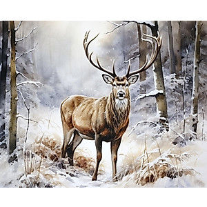 DAVID TEXTILES Winter Stag Deer 14 Point Cotton Panel 36 X 44 Inches AL 6450, White