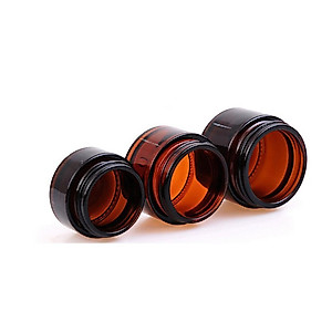 5Pcs 10ml 0.35oz Travel Size Empty Refillable Amber Glass Cosmetic Containers Round Sample Jars Pot Vial Bottle with Inner Liners and Black Lids for Face Creams Lotions and More