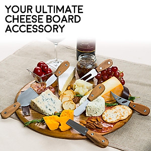 Harvest 6-Piece Cheese Knife Set (Gift-Ready) - Premium Stainless Steel Cheese Knives with Rivets, Full Tang Blades and Teak Wood Handle Charcuterie Board Accessories w/ 15 Festive Recipes
