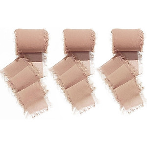 Maclemon Handmade Fringe Dusty Rose Nude Pink Mauve Chiffon Silk Ribbon 3 Rolls 2" x 7Yd Ribbons Set for Wedding Invitations,Bridal Bouquets,Gifts Wrapping,DIY Crafts