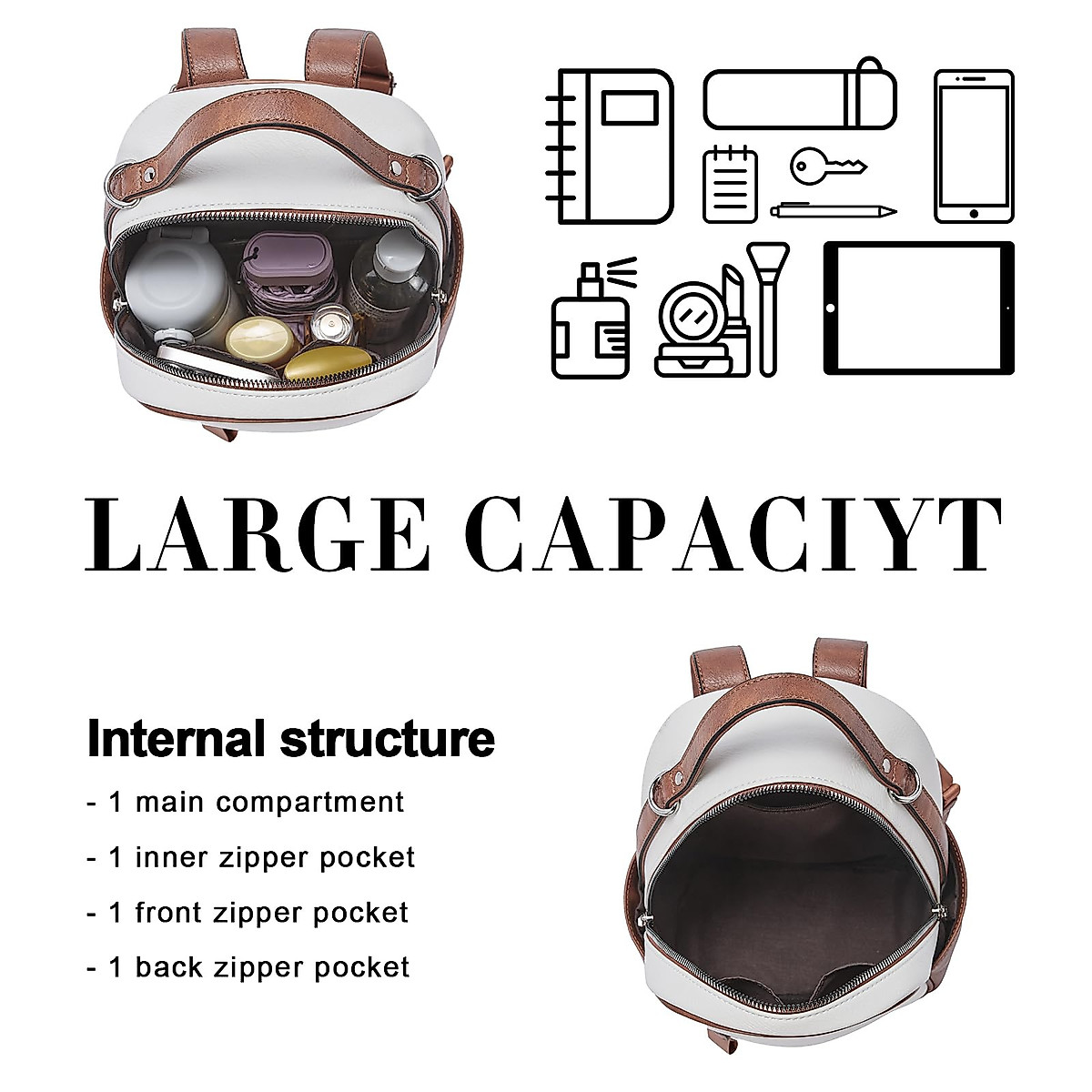 CLUCI Mini Backpack Purse for Women Fashion Leather Small Backpacks Ladies Shoulder Backpack Convertible Handbags Beige with Brwon