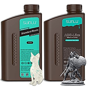 SUNLU 3D Printer Standard Resin 2KG Clear & SUNLU 3D Printer ABS-Like Resin 2KG Dark Grey, 405nm UV Curing Resin for 4K/8K LCD/DLP/SLA Resin 3D Printer, Non-Brittle & High Precision & Low Shrinkage, 2