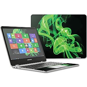 MightySkins Skin Compatible with Samsung Chromebook Plus 12.3"(2017 - Green Flames | Protective, Durable, and Unique Vinyl wrap Cover | Easy to Apply, Remove, and Change Styles | Made in The USA
