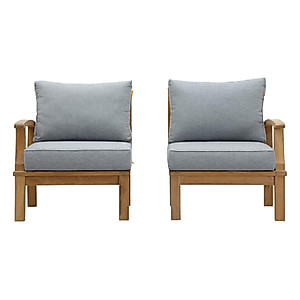 Modway EEI-1822-NAT-GRY-SET Marina Premium Grade A Teak Wood Outdoor Patio Furniture Set, 2 Piece, Natural Gray
