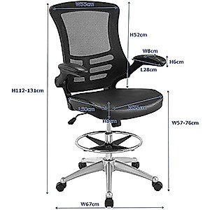 Modway Attainment Vinyl Drafting Chair - Drafting Stool With Flip-Up Arm in Black