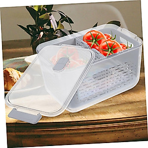 UPKOCH Drained Vegetable Basket Glass Container with Lid Fruit Containers with Lids Glass Fruit Vegetable Strainer Container Fruit Washing Basket Food Storage Bin Produce Keeper Pp Grey