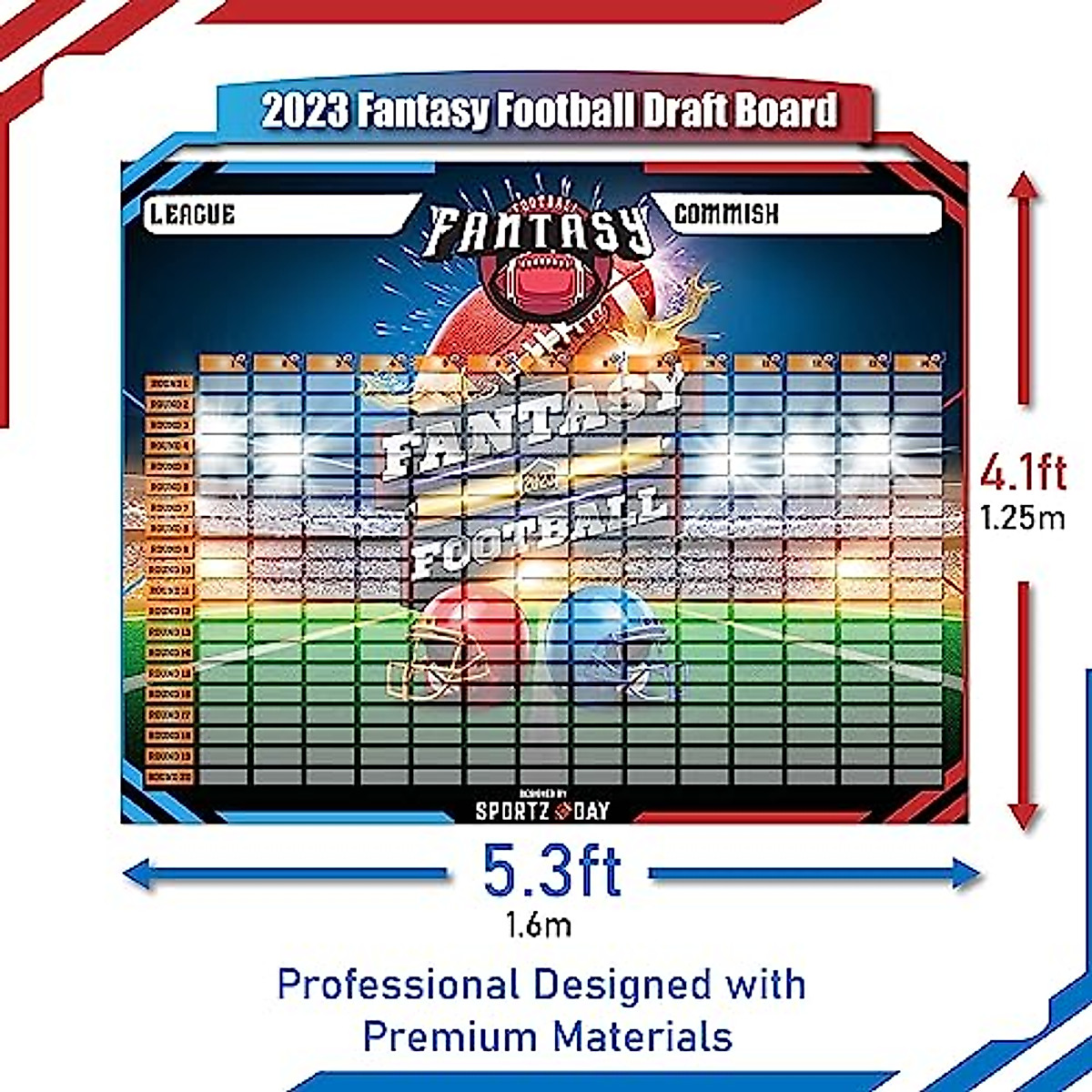 Bambluby Fantasy Football Draft Board 2023-2024 Kit - Extra Large Set with 596 Player Labels - Premium Color Edition[14 Teams 20 Rounds]