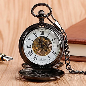 Brelsen Onyx Black Double Hunter Mechanical Pocket Watch