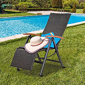 Tangkula Adjustable Chaise Lounge Chair Folding Reclining Beach Yard Pool Rattan Chair