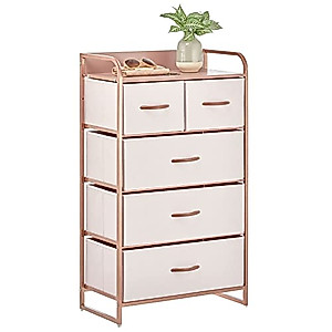 mDesign Tall Dresser Storage Chest - Vanity Furniture Cabinet Tower Unit for Bedroom, Office, and Closet - Textured Print - 5 Removable Drawers - Pink/Rose Gold