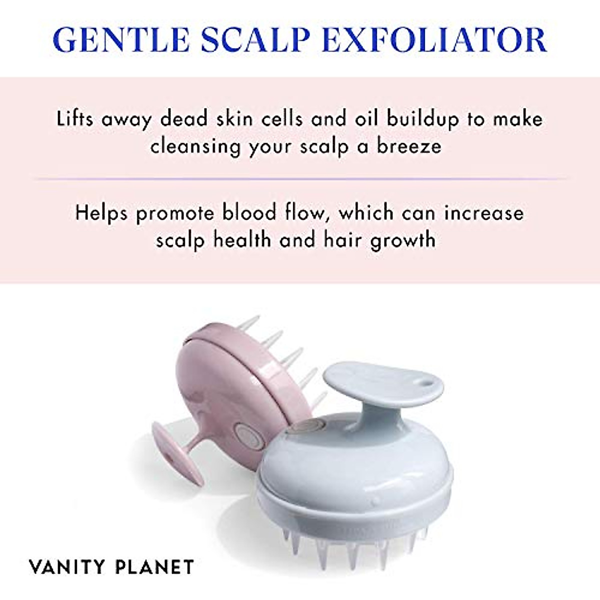 Vanity Planet Scalp Massaging Shampoo Brush - Groove Blue/Grey - Handheld Vibrating Massager - Water-Resistant Shower Tool Cleanses and Soothes The Scalp to Promote Hair Growth