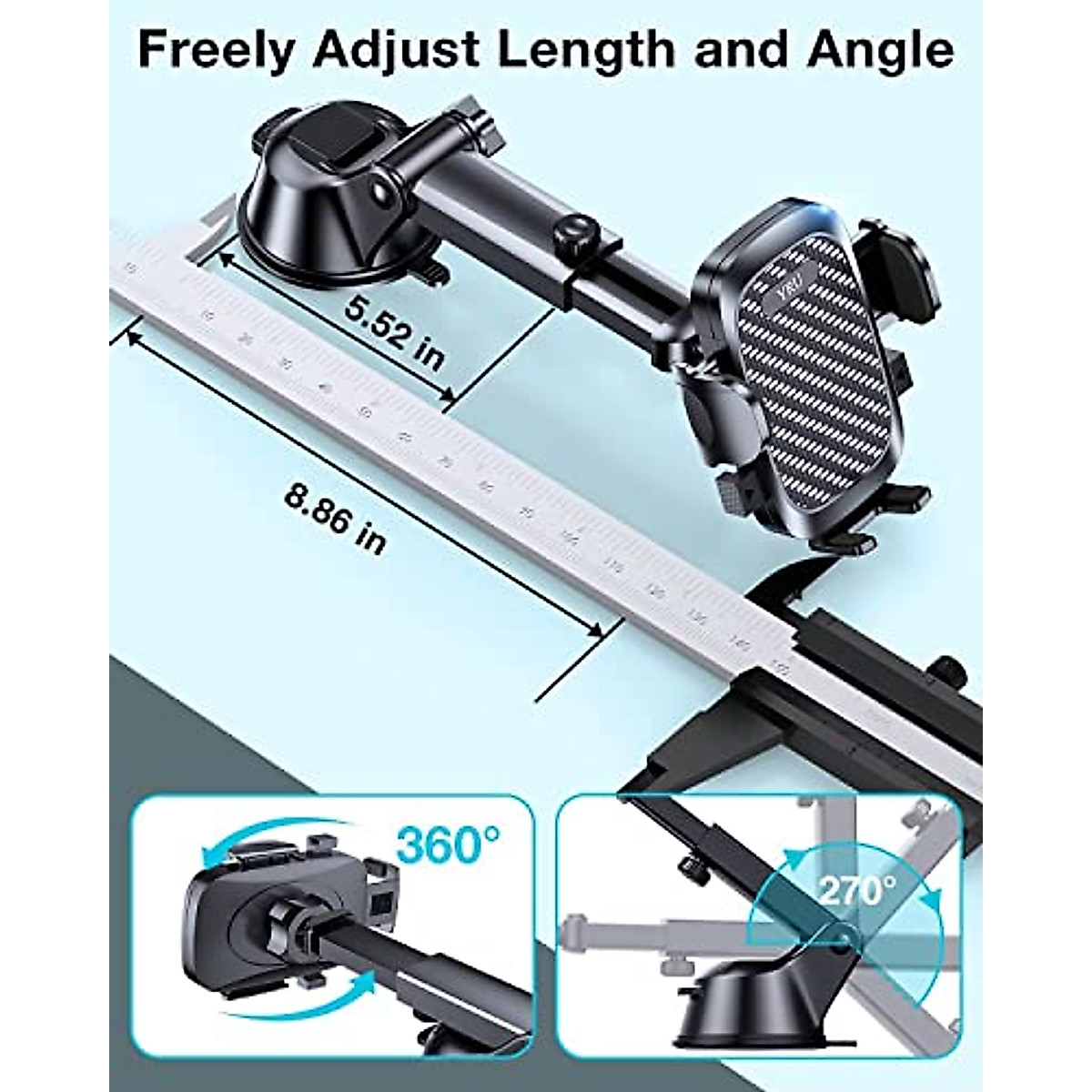 YRU [Super Stable] Phone Holder Car [Upgraded 80 Lb Suction Cup] Thick Case Friendly, Heavy Duty Mobile Car Cell Phone Holder Mount for Dashboard Vent Windshield iPhone 14 Pro Max 13 12 11 Galaxy S22