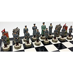 World War 2 US vs Germany Chess Set Hand Painted W/High Gloss Black & White Board WW2