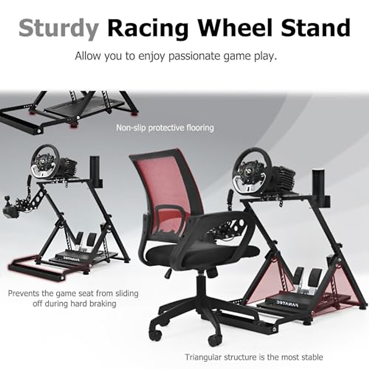 Marada G920 Steering Wheel Stand with Seat Slot Cup Holder Fit for Logitech Thrustmaster Moza G923 G27 G29 G920 T248 T300RS R5 Adjustable Foldable Racing Stand, without Wheel Pedal Handbrake