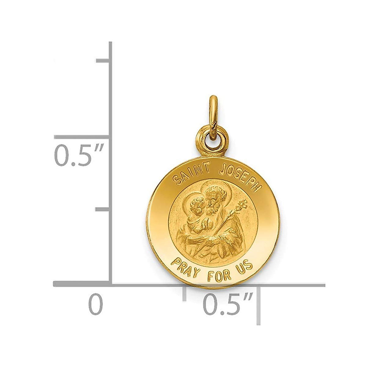 Solid 14k Yellow Gold Catholic Patron Saint Joseph Medal Round Charm Pendant - 20mm x 11mm