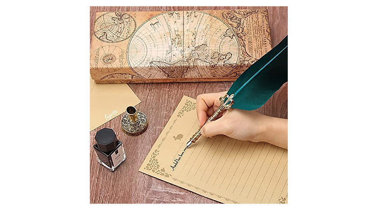 Elegant Feather Quill Pen and Ink Set for Calligraphy