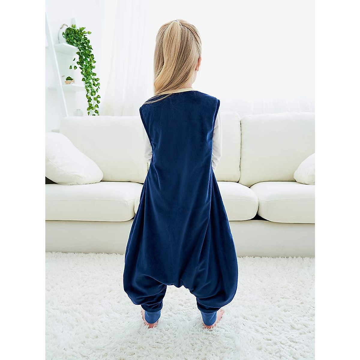 JunNeng Baby Boy Girl Fleece Sleeveless Sleep Bag with Feet Kids Cartoon Onesie Pajamas Wearable Blankets (Navy Blue Owl, M/3-5 Years)