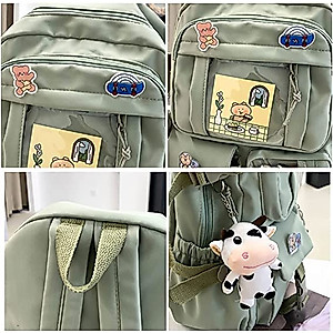 ZUCHON Kawaii Backpack with Pendant and Pins Kawaii School bag Cute Aesthetic Backpack Cute Kawaii Backpack for School (with Lunch Bag) Beige