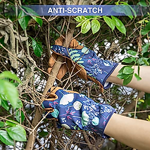 Leather Gardening Working Gloves for Women, Abrasion Garden Gloves Scratch Resistant Breathable for Weeding, Digging, Planting, Raking & Mowing (Medium)