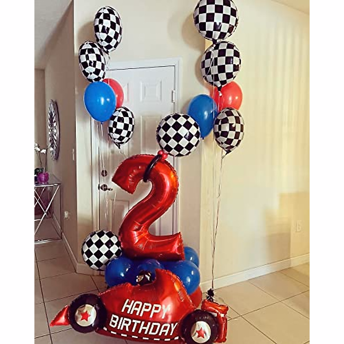 12 Pack 18 Inch Checkered Racing Balloons Helium Foil Mylar Black and White Checkered Balloons for Race Car Themed Party Birthday Festival Decorations Supplies